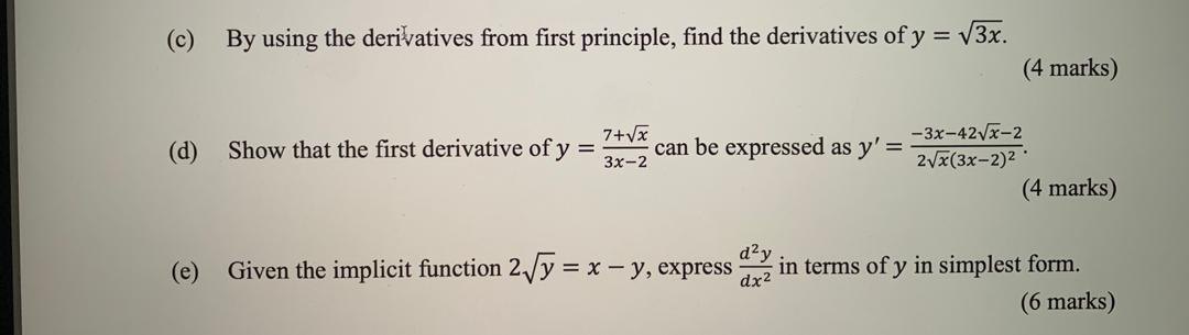 Solved By using the derivatives from first principle, find | Chegg.com