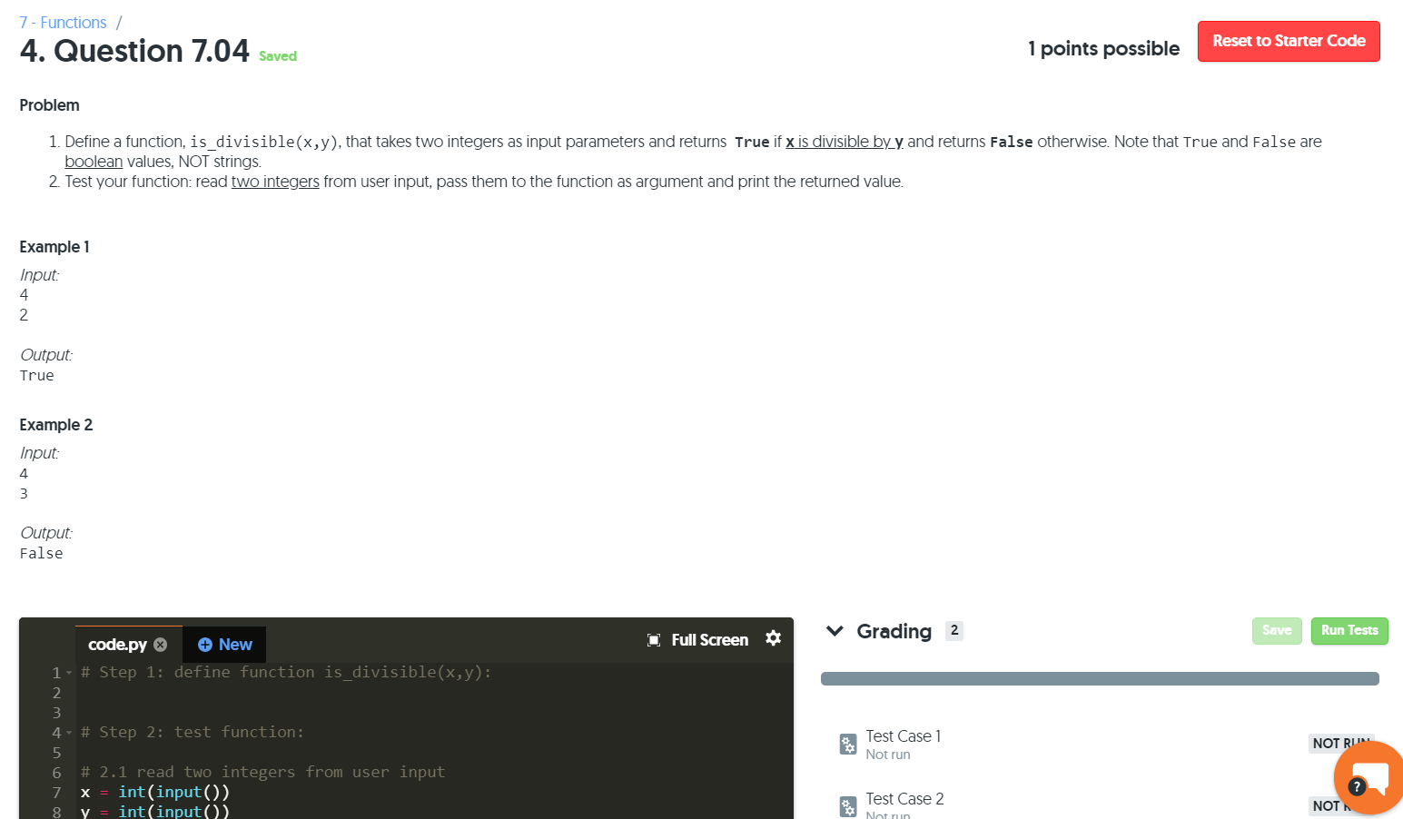Solved Problem Define a function, is_divisible(x,y), that | Chegg.com