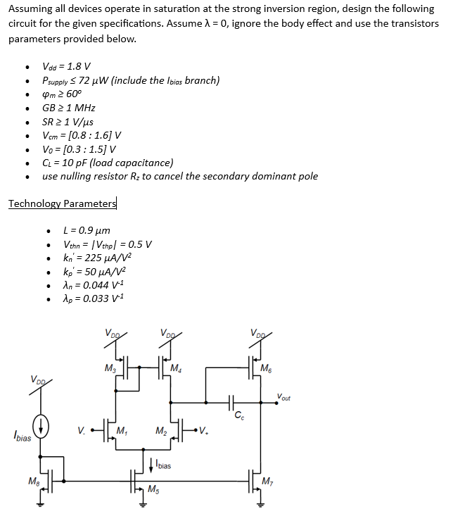 Solved Assuming all devices operate in saturation at the | Chegg.com
