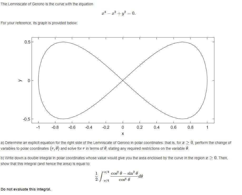 Solved The Lemniscate of Gerono is the curve with the | Chegg.com