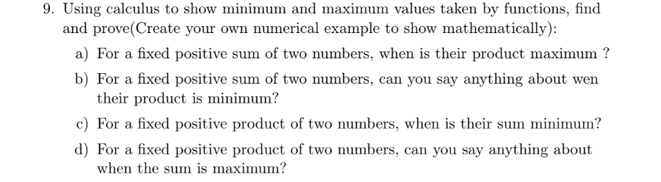 Solved 9. Using calculus to show minimum and maximum values | Chegg.com