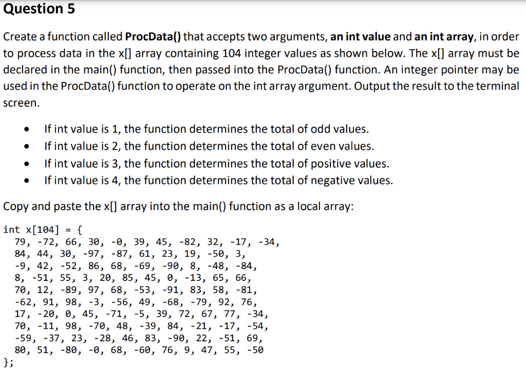 Solved Create a function called ProcData() that accepts two | Chegg.com