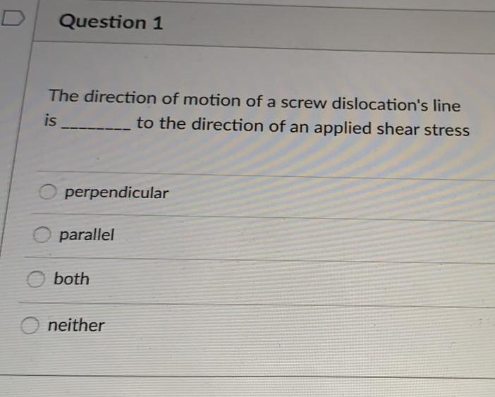 Solved Question 1 The direction of motion of a screw | Chegg.com