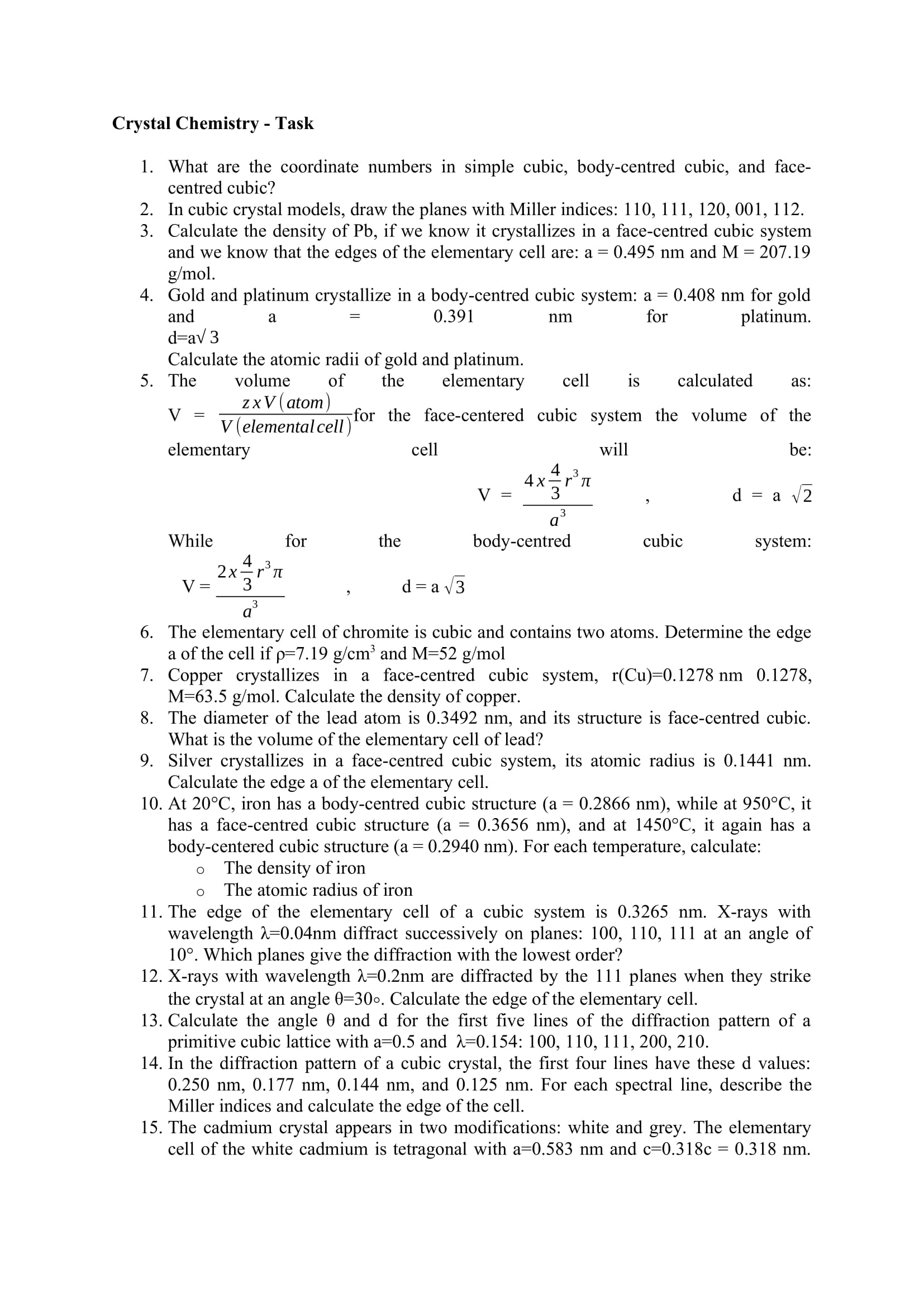 Solved Crystal Chemistry - ﻿TaskWhat are the coordinate | Chegg.com