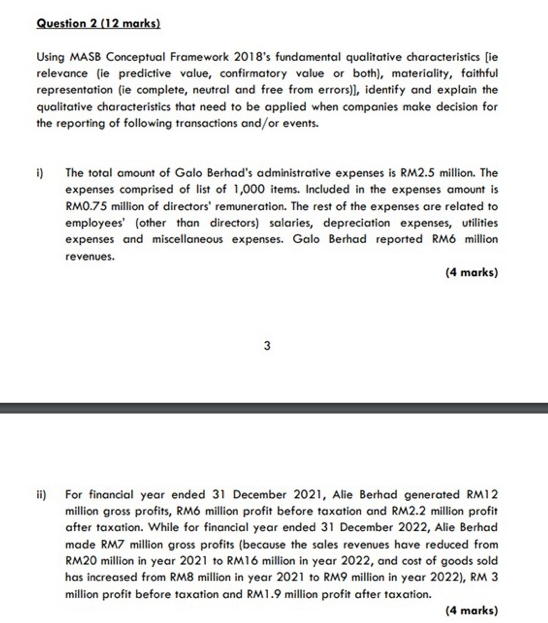 Solved Question 2 (12 marks) Using MASB Conceptual Framework | Chegg.com