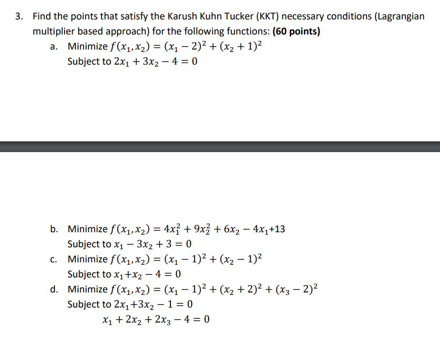 Solved 3. Find the points that satisfy the Karush Kuhn | Chegg.com