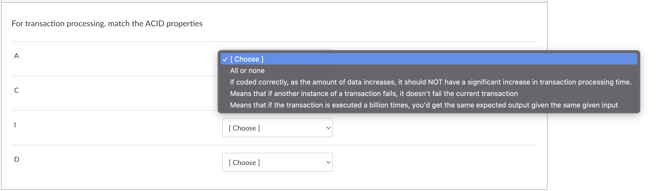 Solved For transaction processing, match the ACID properties | Chegg.com
