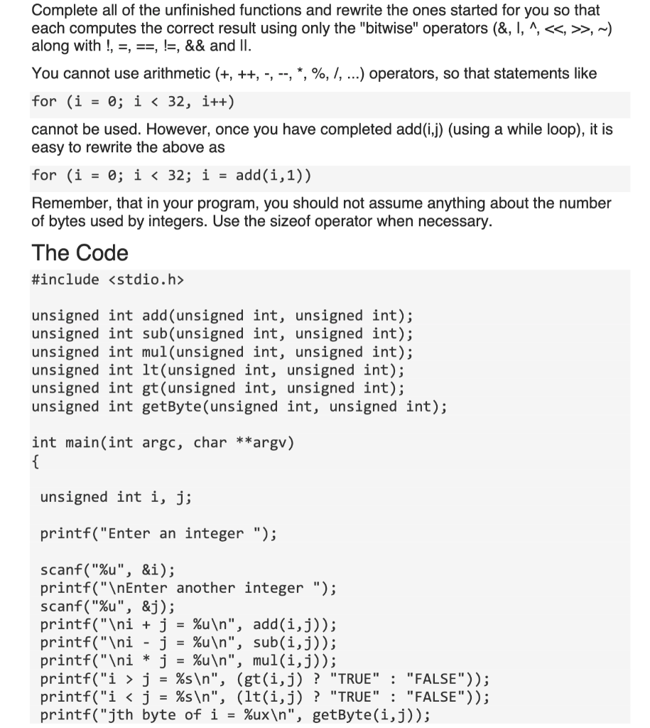 Complete all of the unfinished functions and rewrite | Chegg.com