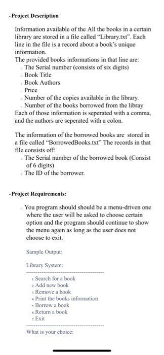 Solved - Project Description Information available of the | Chegg.com