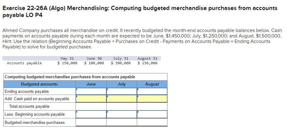 Solved Exercise 22-26A (Algo) Merchandising: Computing | Chegg.com