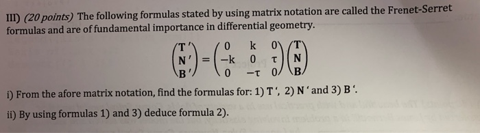 Solved III) (20 points) The following formulas stated by | Chegg.com