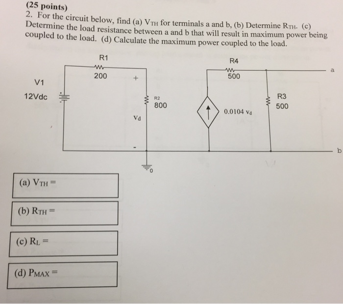 Solved (25 points) 2. For the circuit below, find (a) VTH | Chegg.com