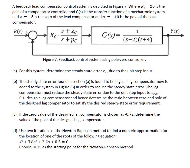 A feedback lead compensator control system is | Chegg.com