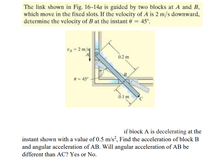 Solved The link shown in Fig. 16-14a is guided by two blocks | Chegg.com