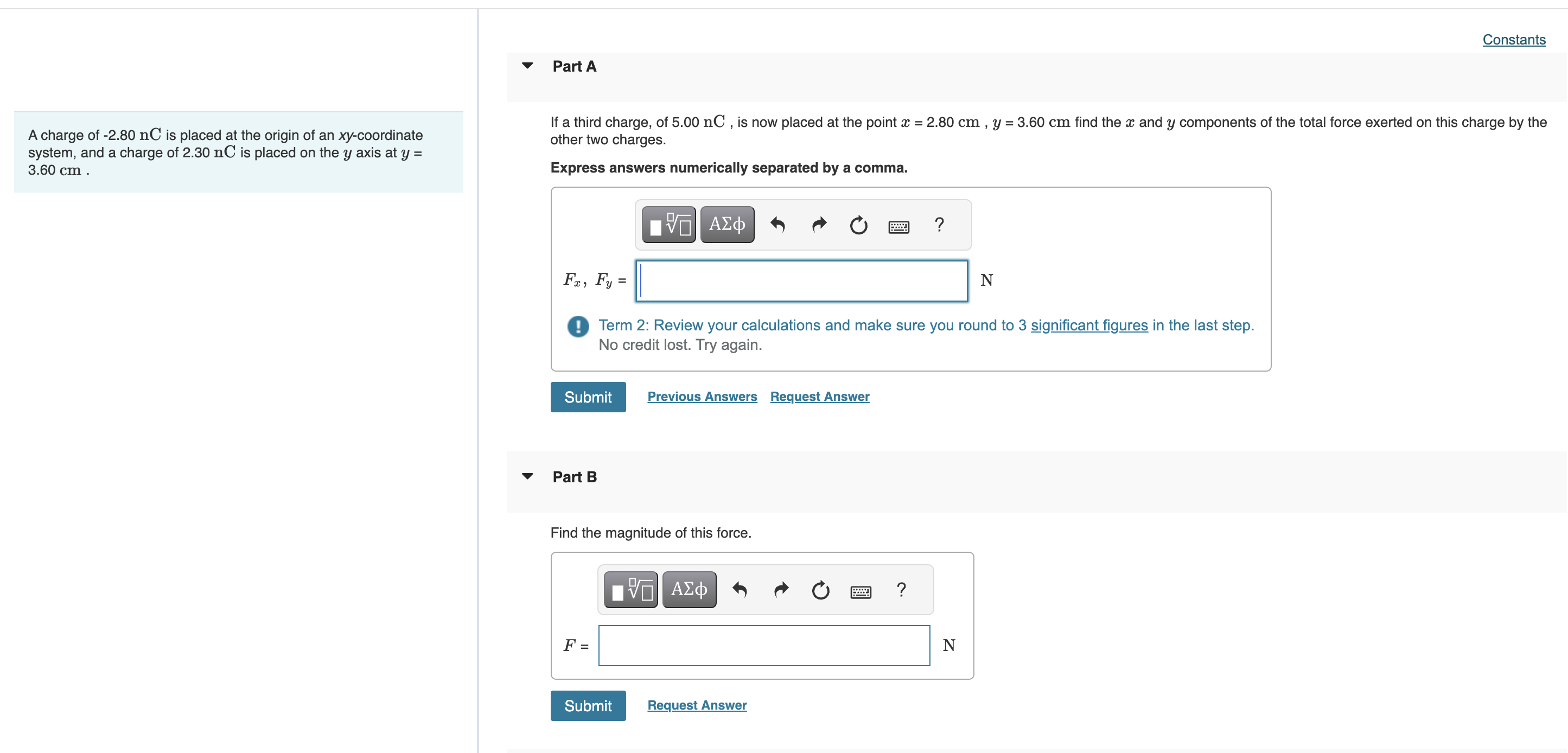 Solved A charge of −2.80nC is placed at the origin of an | Chegg.com