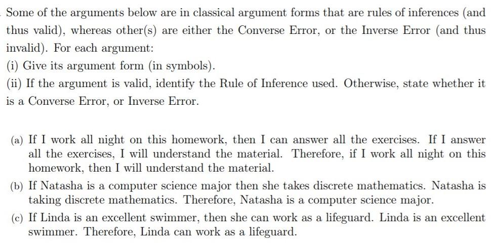 Solved Some of the arguments below are in classical argument | Chegg.com