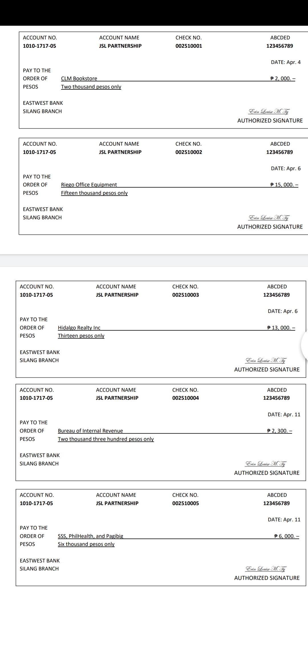 ACCOUNT NO. CHECK NO. ABCDED\begin{tabular}{|l|l|} | Chegg.com