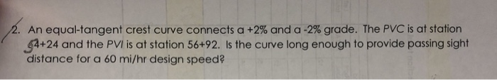Solved " An equal-tangent crest curve connects a +2% and | Chegg.com