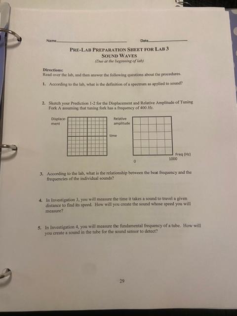 Solved Name Date PRE-LAB PREPARATION SHEET FOR LAB 3 SOUND | Chegg.com