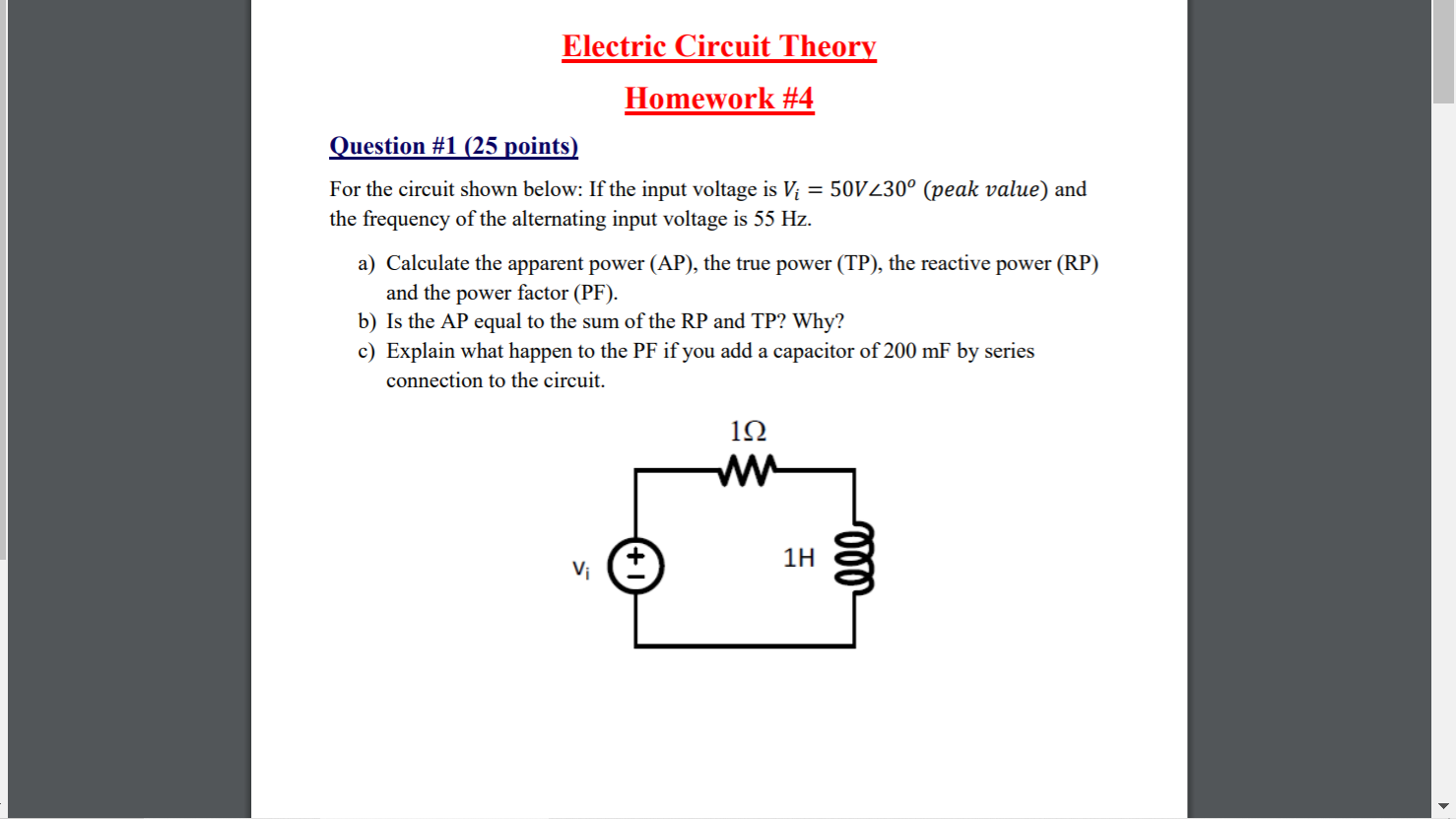Solved Electric Circuit Theory Homework #4 Question #1 (25 | Chegg.com