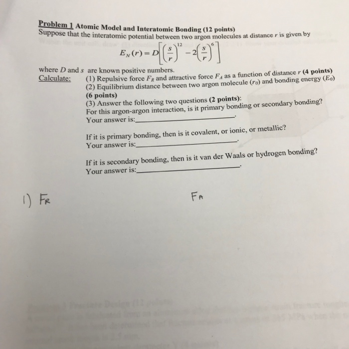 Solved Problem 1 Suppose that the interatomic potential | Chegg.com