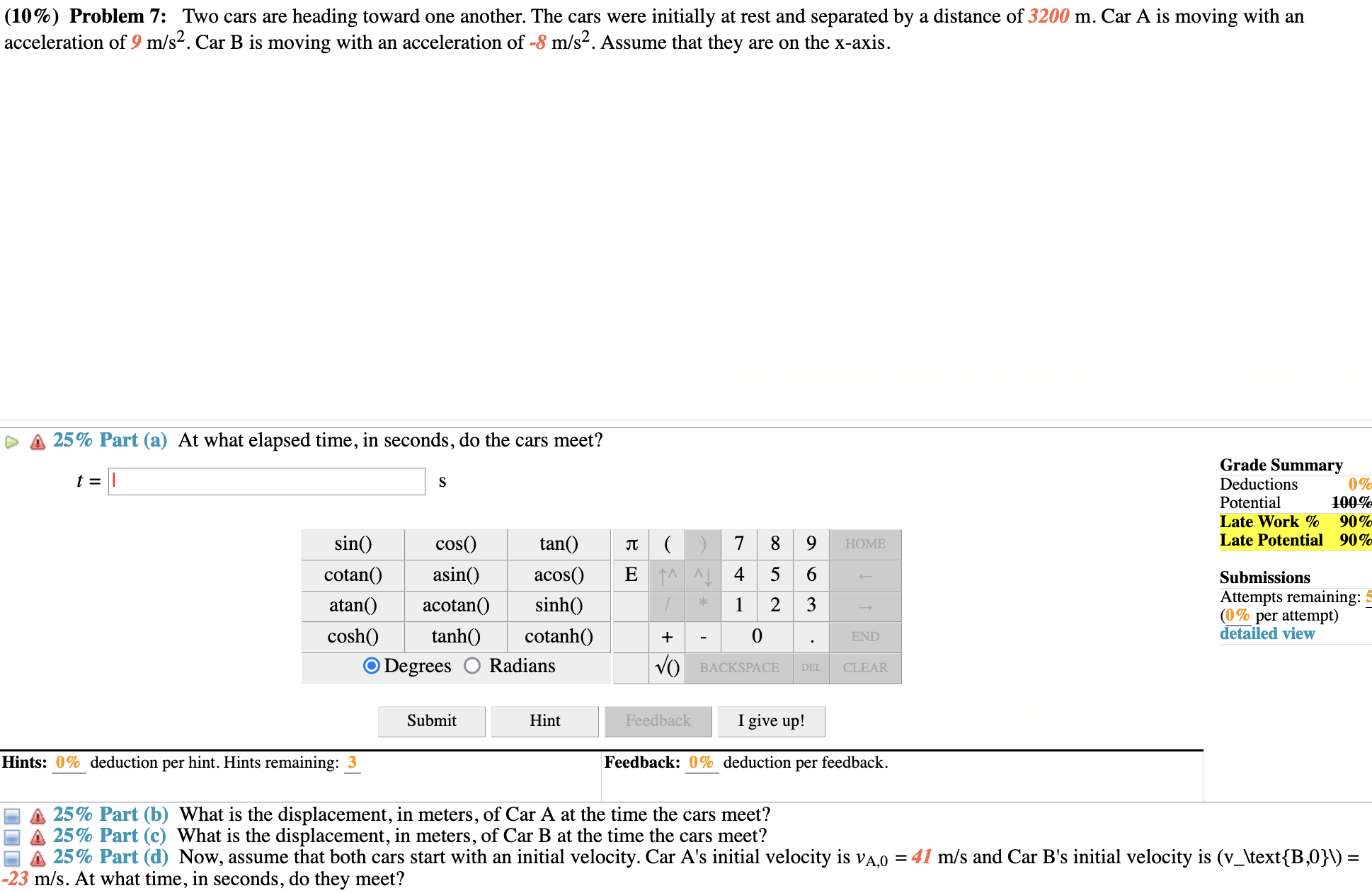 Solved (10\%) Problem 7: Two cars are heading toward one | Chegg.com