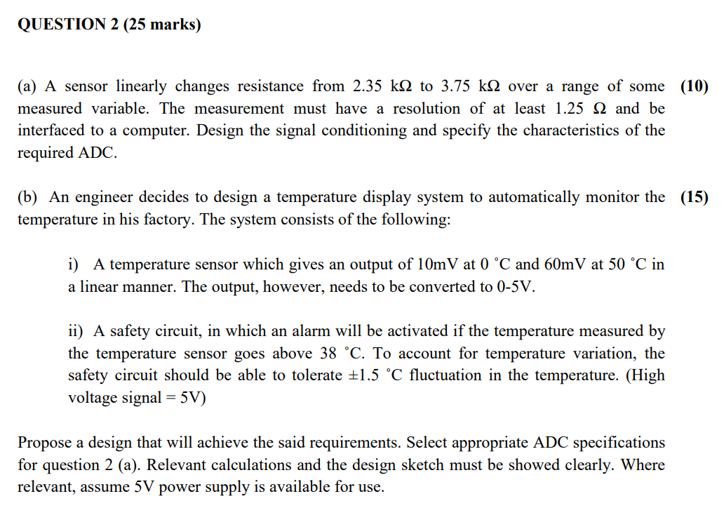 Solved (a) A sensor linearly changes resistance from 2.35kΩ | Chegg.com