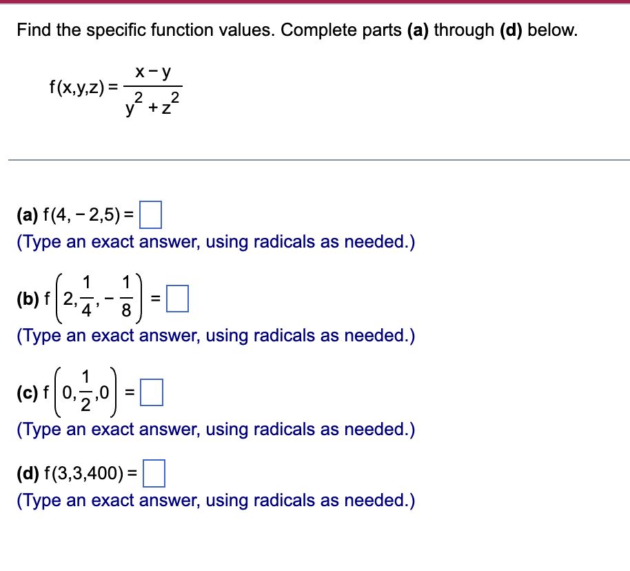 Solved Find the specific function values. Complete parts (a) | Chegg.com