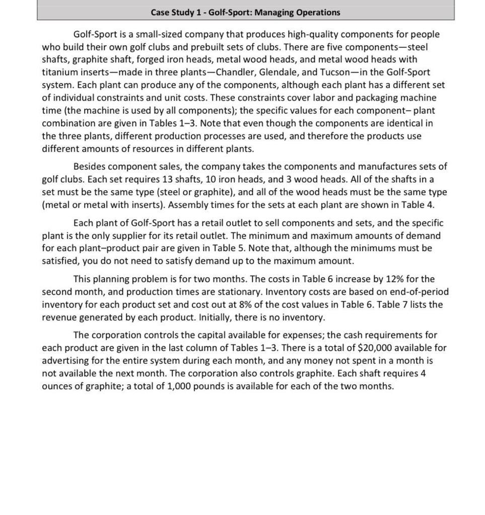 Solved Case Study 1 - Golf-Sport: Managing Operations | Chegg.com