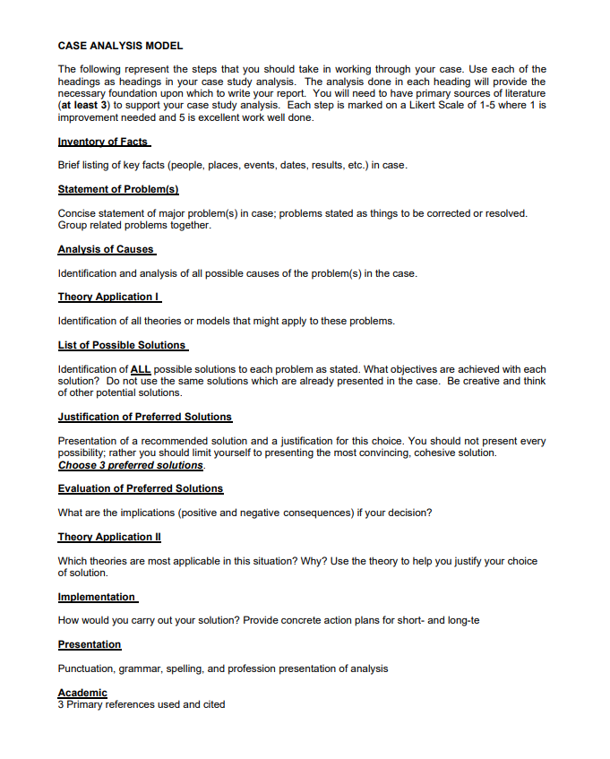 Solved CASE ANALYSIS MODEL The following represent the steps | Chegg.com