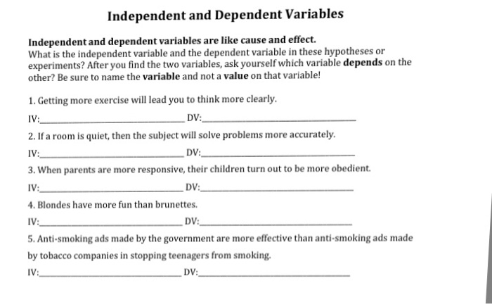Solved Independent and Dependent Variables Independent and | Chegg.com