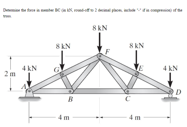 Solved Determine the force in member BC (in kN, round-off to | Chegg.com