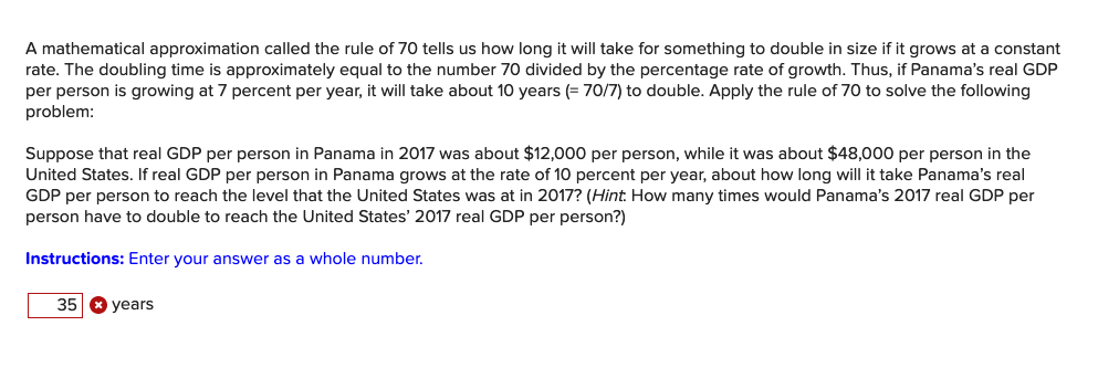 Solved A mathematical approximation called the rule of 70 | Chegg.com