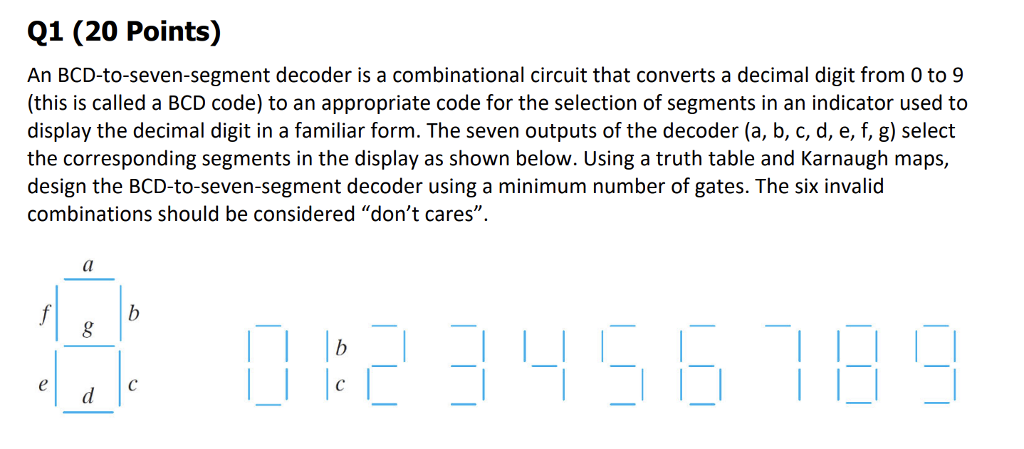 Solved Q1 (20 Points) An BCD-to-seven-segment decoder is a | Chegg.com