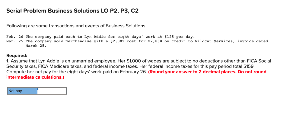 Solved Serial Problem Business Solutions LO P2, P3, C2 | Chegg.com
