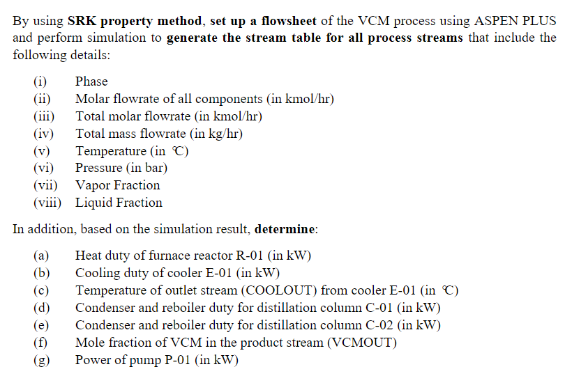 Solved In a chemical plant, vinyl chloride monomer (VCM) is | Chegg.com