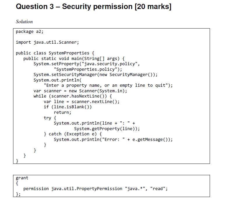 Question 3 - Security permission Develop a program | Chegg.com