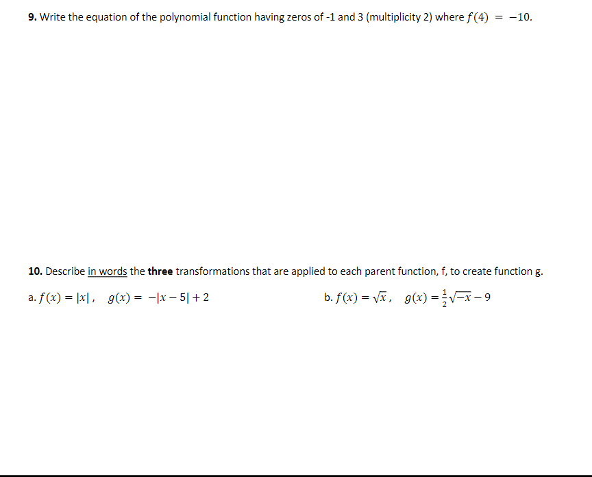 Solved 9. Write the equation of the polynomial function | Chegg.com