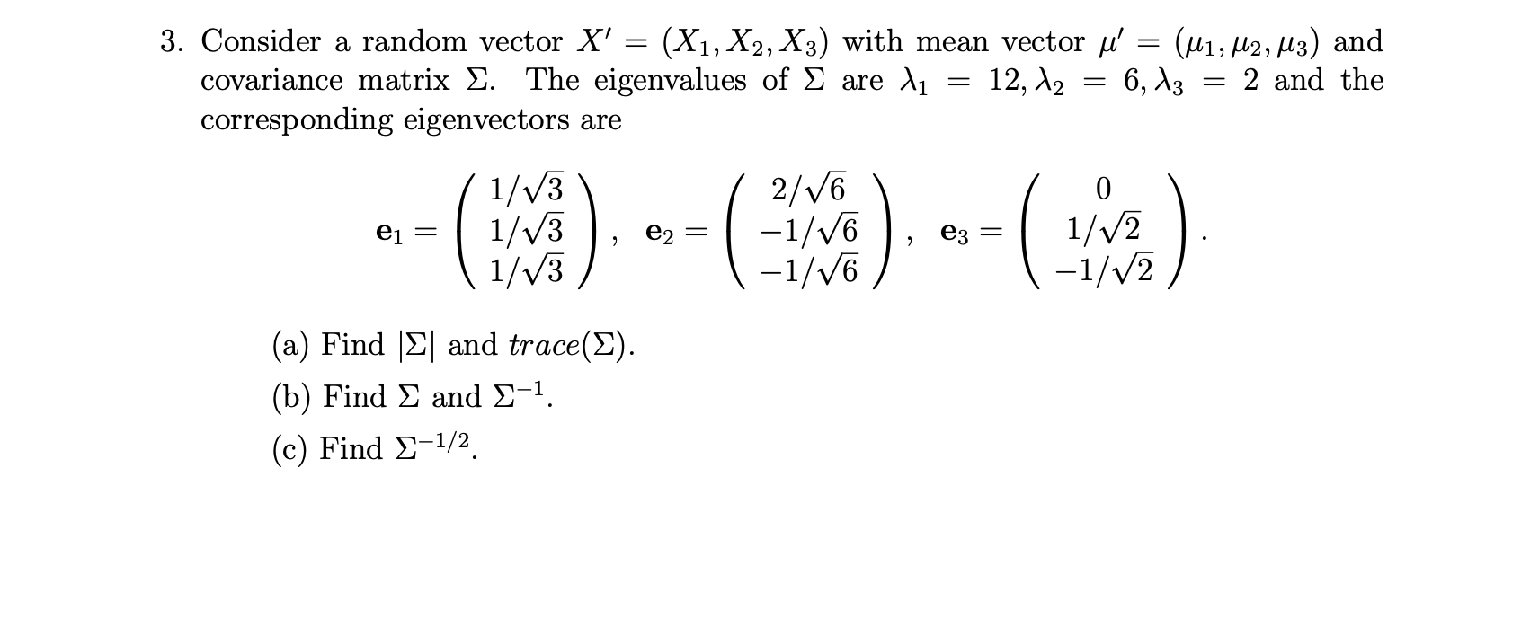 3. Consider a random vector X′=(X1,X2,X3) with mean | Chegg.com