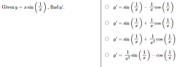 Solved Given y = z sin =T (1), find y'. y. 1 cos O y= O = | Chegg.com