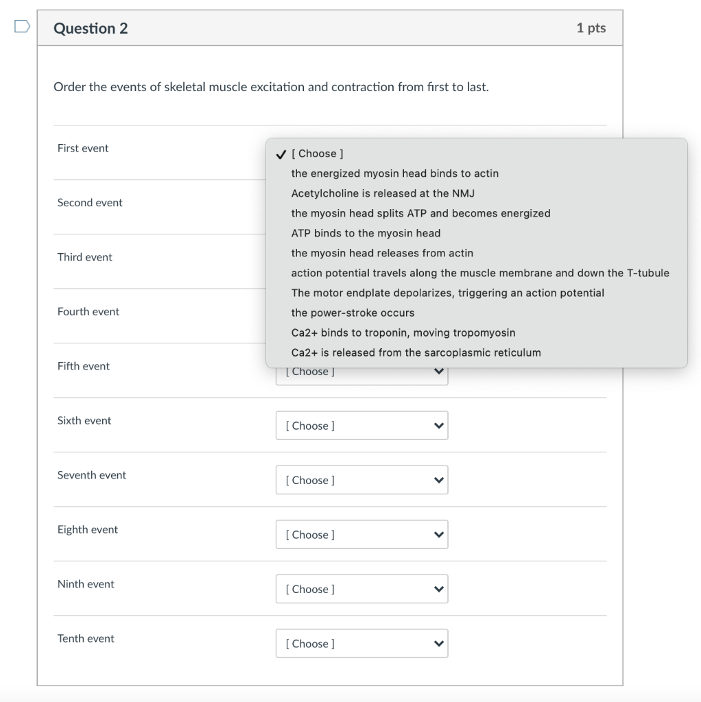 Solved Order the events of skeletal muscle excitation and | Chegg.com