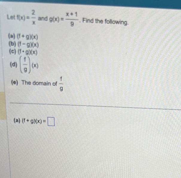 Solved Let f(x)=x2 and g(x)=9x+1. Find the following. (a) | Chegg.com