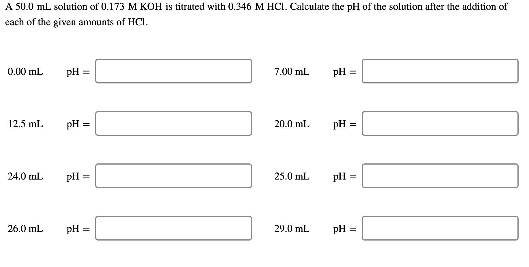 Solved A 50.0 mL solution of 0.173 M KOH is titrated with | Chegg.com
