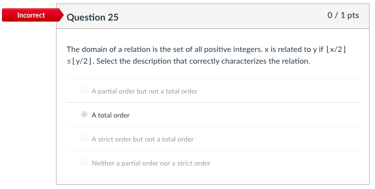 Solved Incorrect Question 25 0/ 1 pts The domain of a | Chegg.com