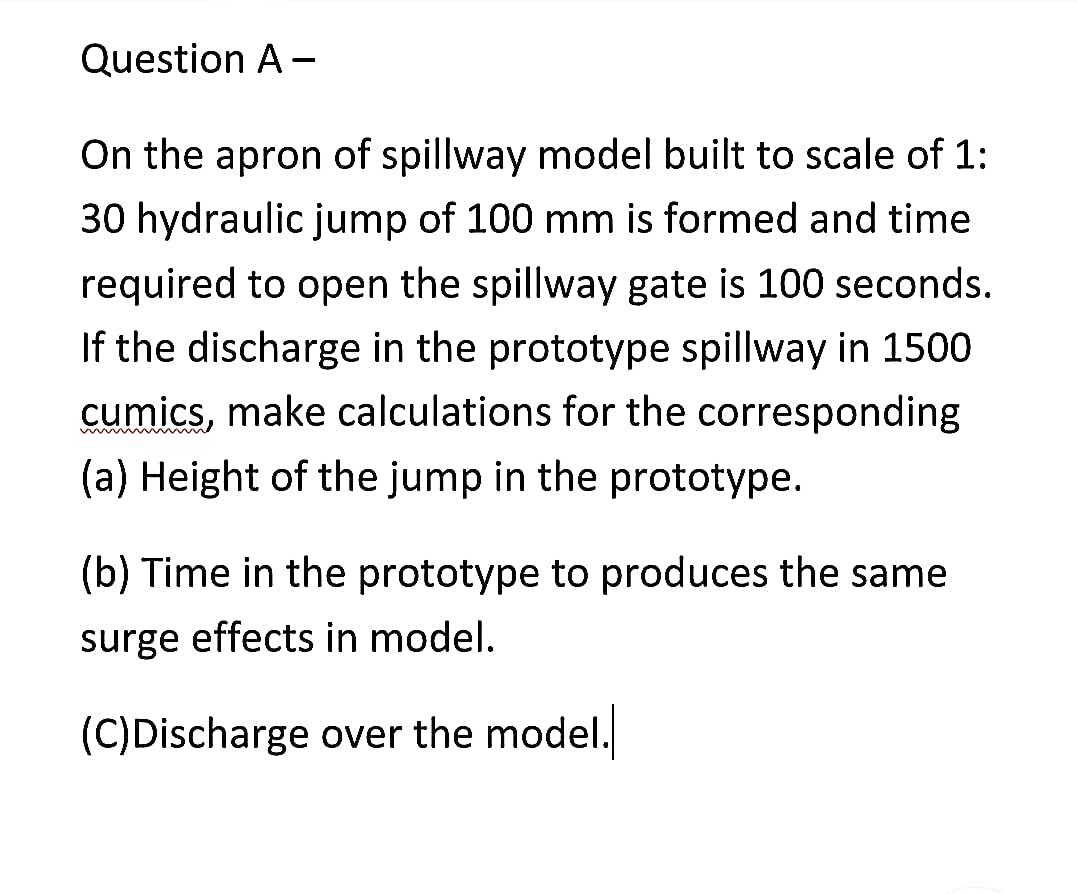 Solved Question A- On the apron of spillway model built to | Chegg.com