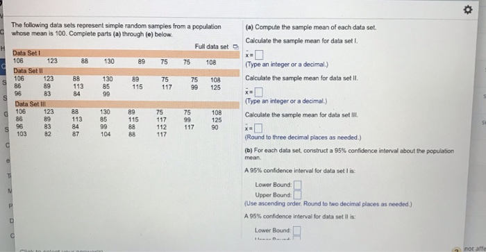 Solved The following data sets represent simple random | Chegg.com