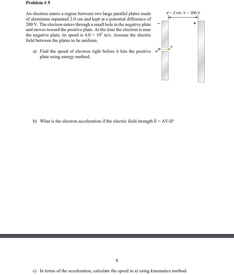 Solved An electron enters a region between two large | Chegg.com