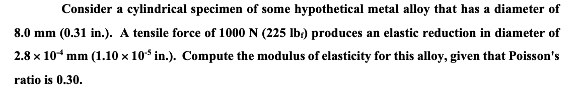 Solved Consider a cylindrical specimen of some hypothetical | Chegg.com
