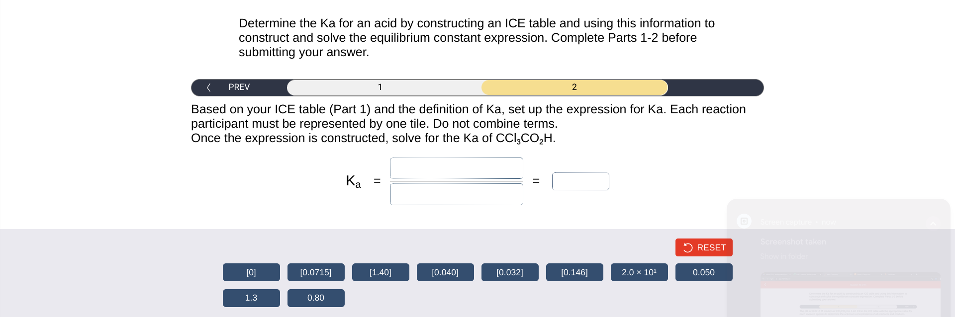 Determine the Ka for an acid by constructing an ICE | Chegg.com