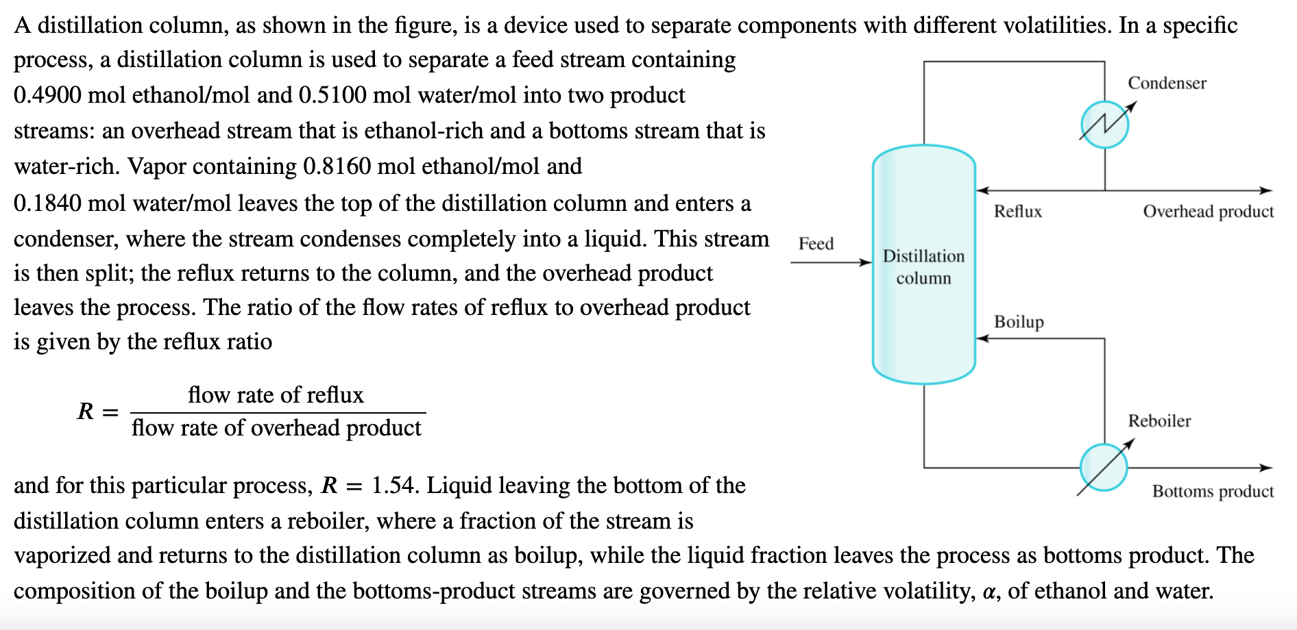 Solved A distillation column, as shown in the figure, is a | Chegg.com